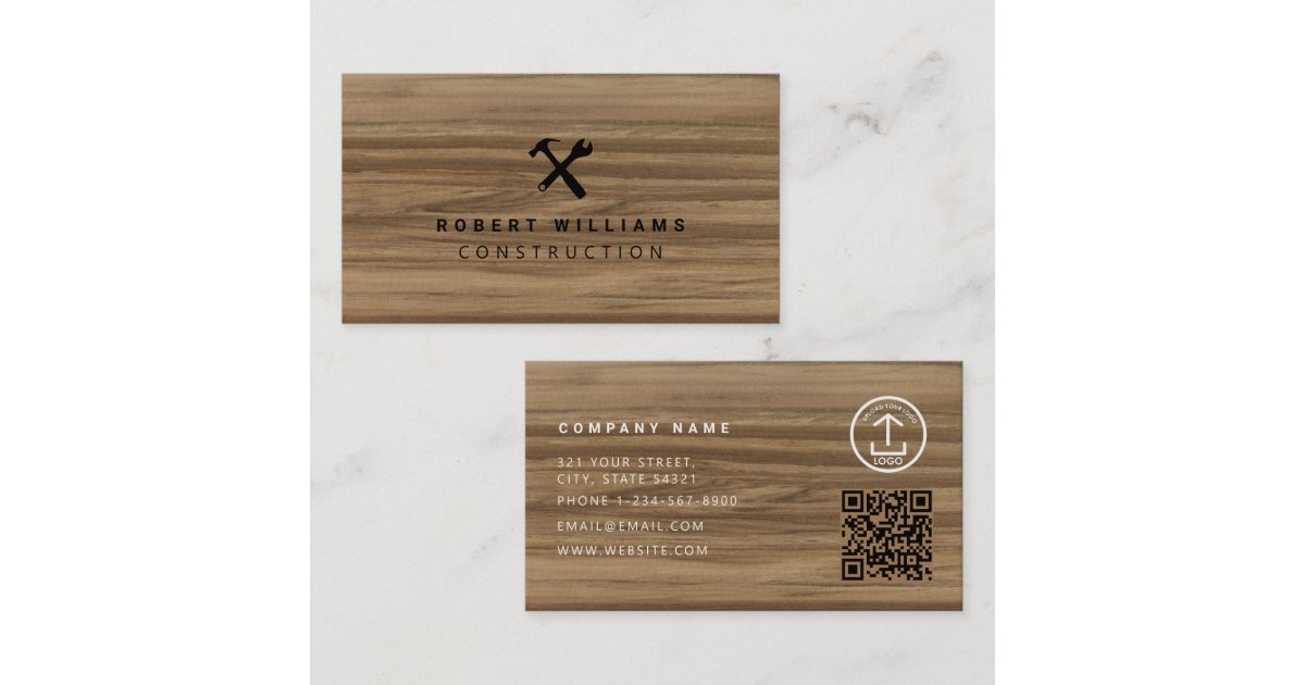 Construction Handyman Tools QR Code Wood Business Card | Zazzle