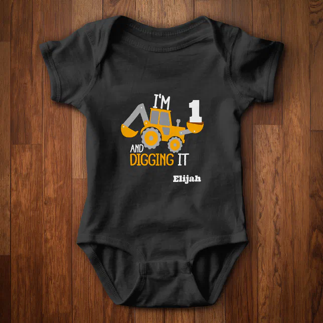 Construction Happy Birthday Digging It Age Name v2 Baby Bodysuit | Zazzle