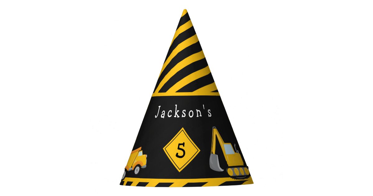 Construction Happy Birthday - Name and Age Boy Party Hat | Zazzle.com