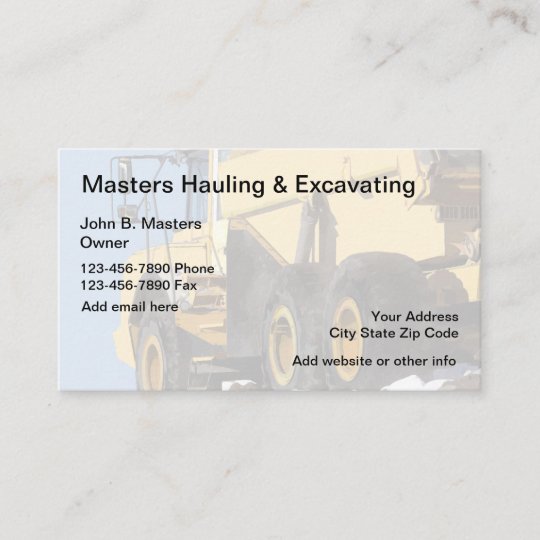 Construction Hauling And Excavating Business Card | Zazzle.com