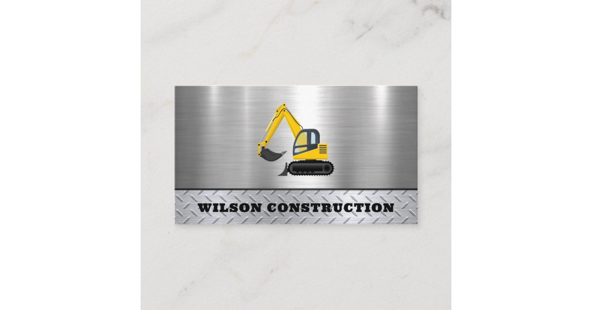Construction Heavy Machinery Backhoe Metallic Business Card | Zazzle