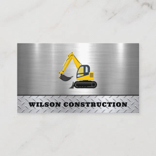 Construction Heavy Machinery Backhoe Metallic Business Card | Zazzle