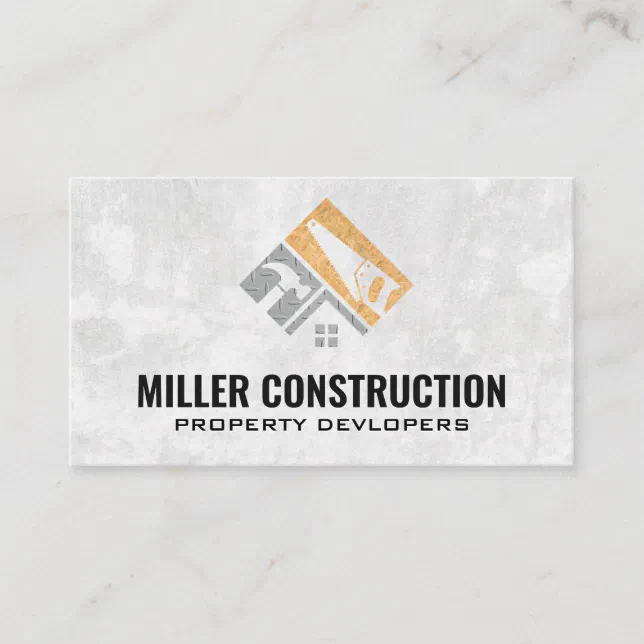 Construction Logo Saw Hammer Tools Business Card | Zazzle