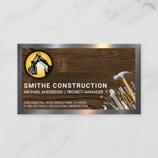 Construction Logo | Wood Metal | Hand Tools Business Card | Zazzle