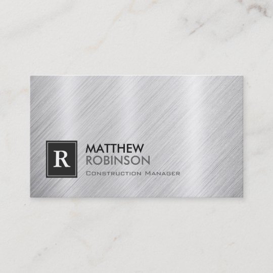 Construction Manager - Brushed Metal Monogram Business Card | Zazzle.com