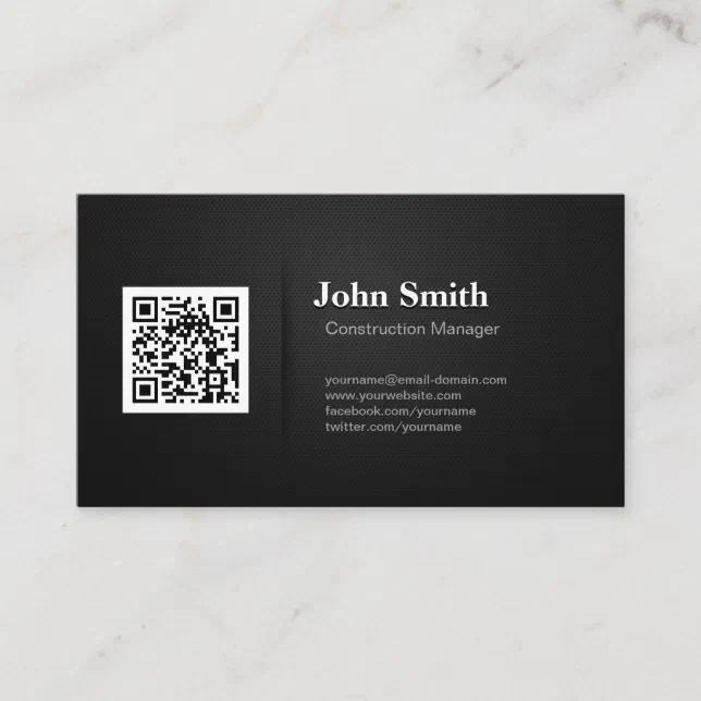 Construction Manager - Premium Black QR Code Business Card | Zazzle