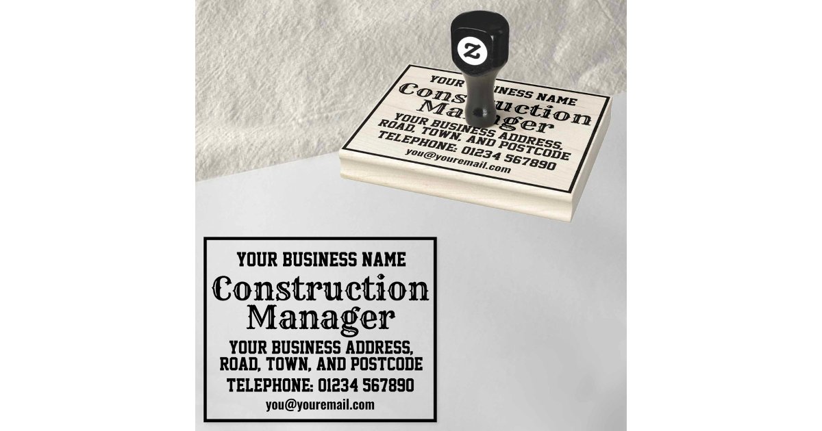 Construction Manager with Name, Address, etc Rubber Stamp | Zazzle
