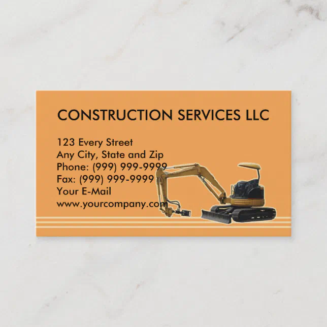 construction mechanical digger business card | Zazzle