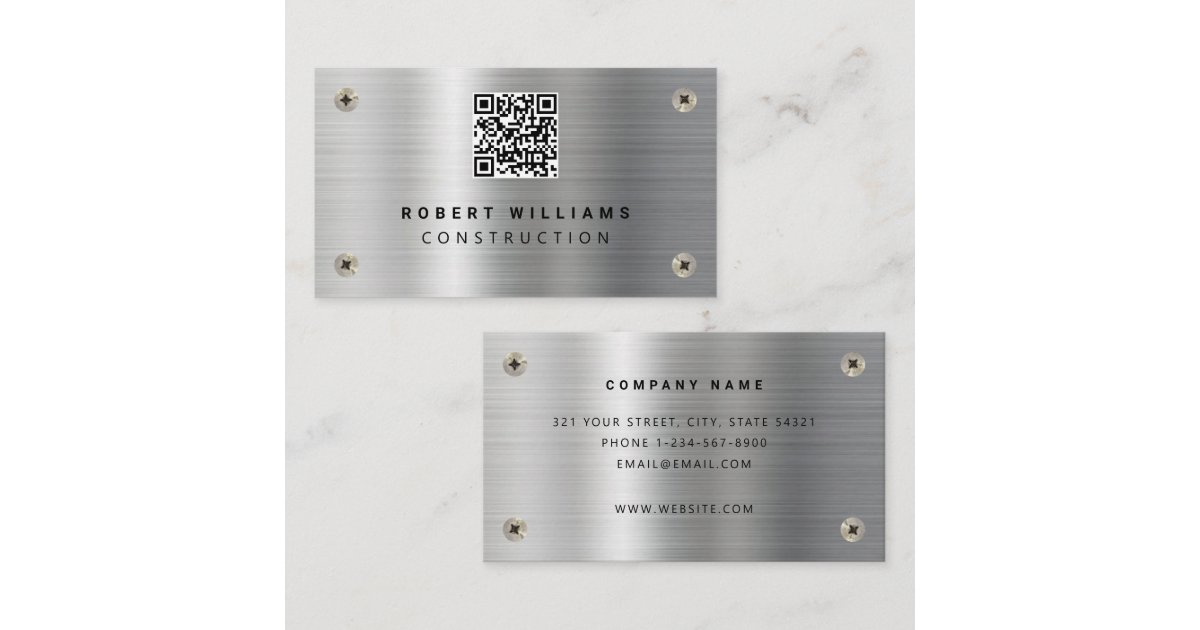 Construction Metal QR Code Business Card | Zazzle