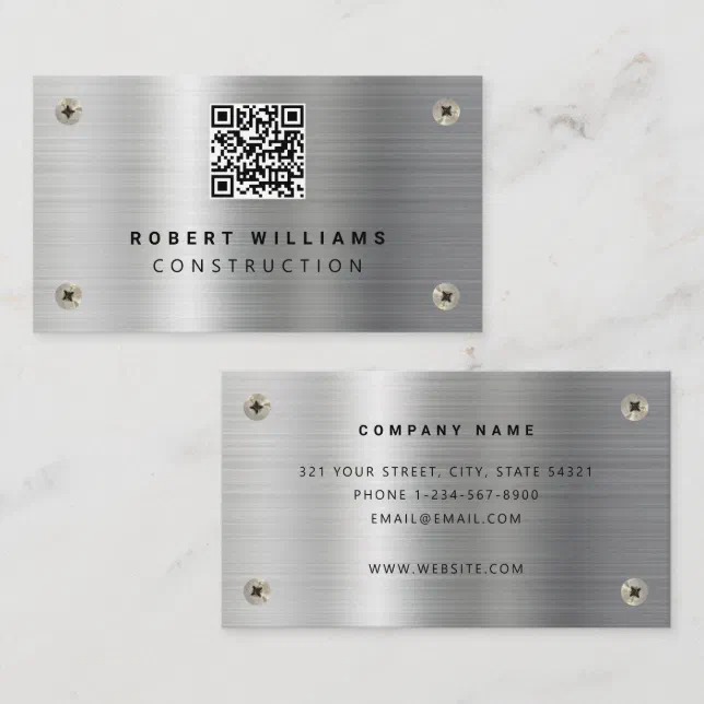 Construction Metal QR Code Business Card | Zazzle