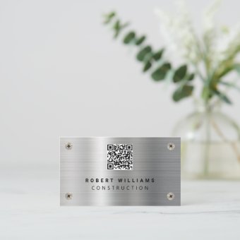 Construction Metal QR Code Business Card | Zazzle