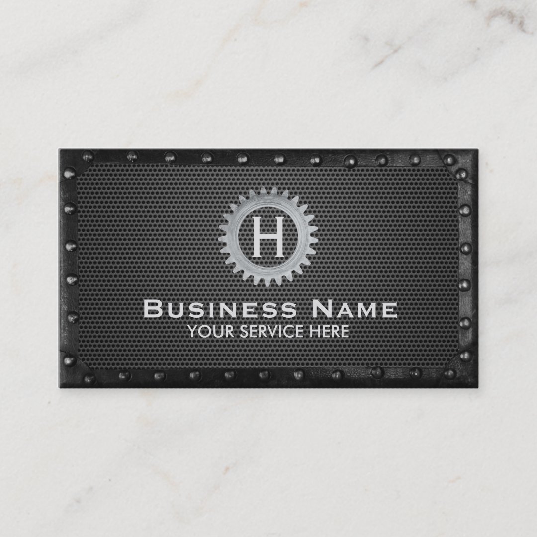 Construction Monogram Dark Metal Framed Modern Business Card | Zazzle