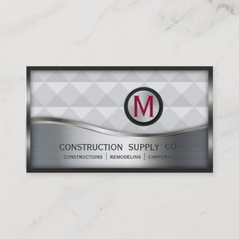 Construction Monogram LOGO Black and Silver Metal Business Card | Zazzle