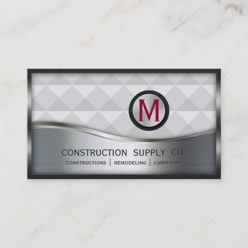 Construction Monogram LOGO Black and Silver Metal Business Card | Zazzle