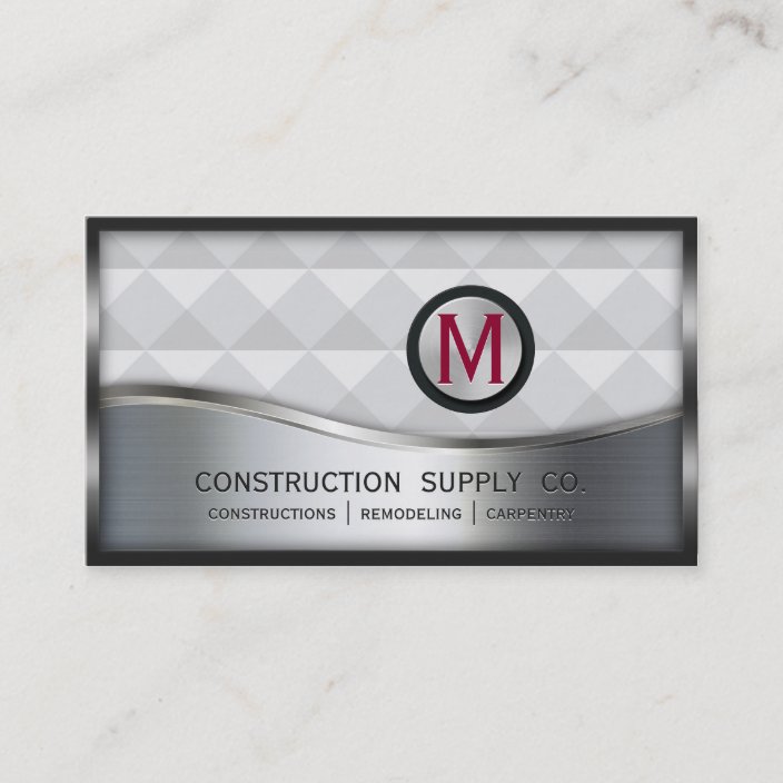 Construction Monogram LOGO Black and Silver Metal Business Card ...
