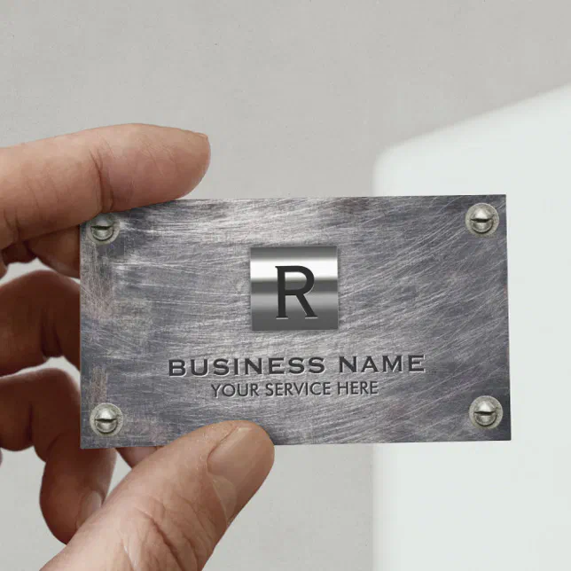 Construction Monogram Professional Grunge Metal Business Card | Zazzle