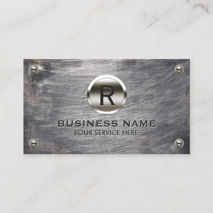 Construction Monogram Steel Logo Grunge Metal Business Card | Zazzle