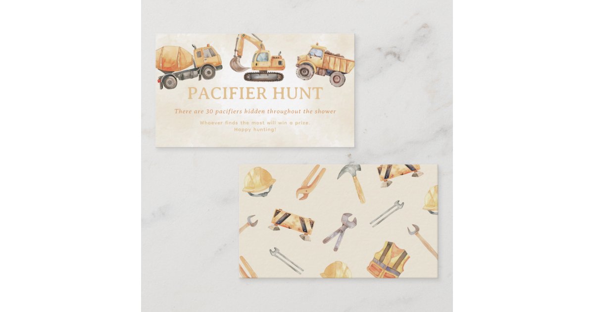 Construction Pacifier Hunt Game Enclosure Card | Zazzle