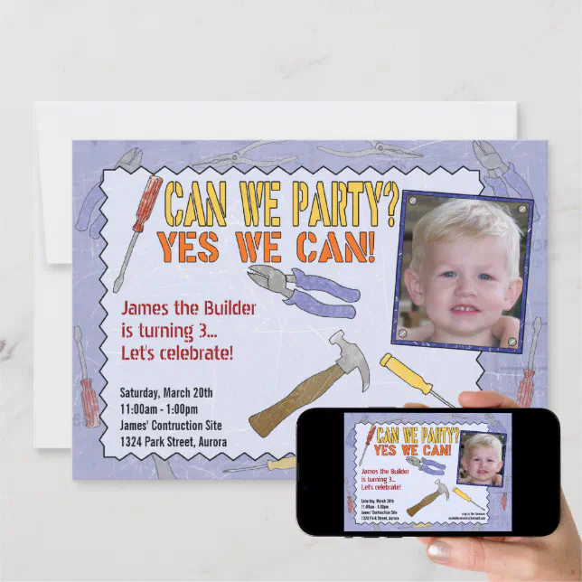 Construction Party Invitation with Photo | Zazzle