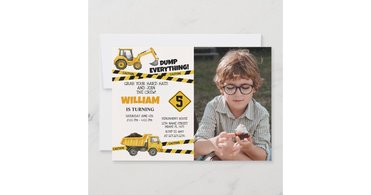 Construction Party Invitations with photo | Zazzle