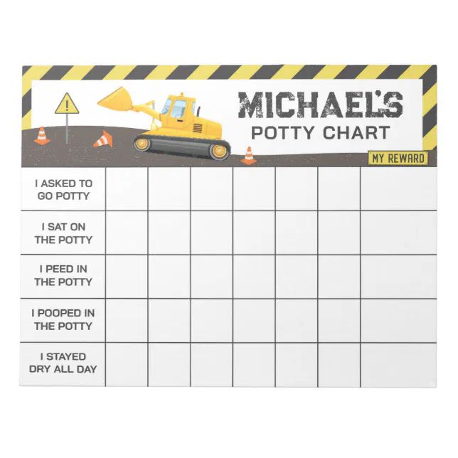 Construction Potty Chart Personalized Name & Tasks Notepad | Zazzle