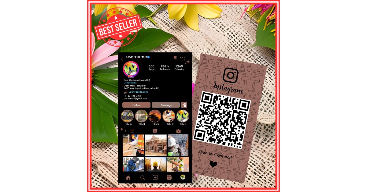 Construction Professional Builder Handyman QR Code Business Card | Zazzle