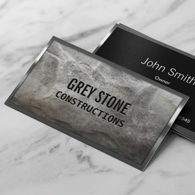 Construction Professional Metal & Stone Modern Business Card | Zazzle