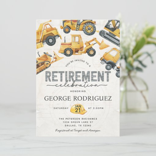 Construction Retirement Party Celebration Invitation | Zazzle