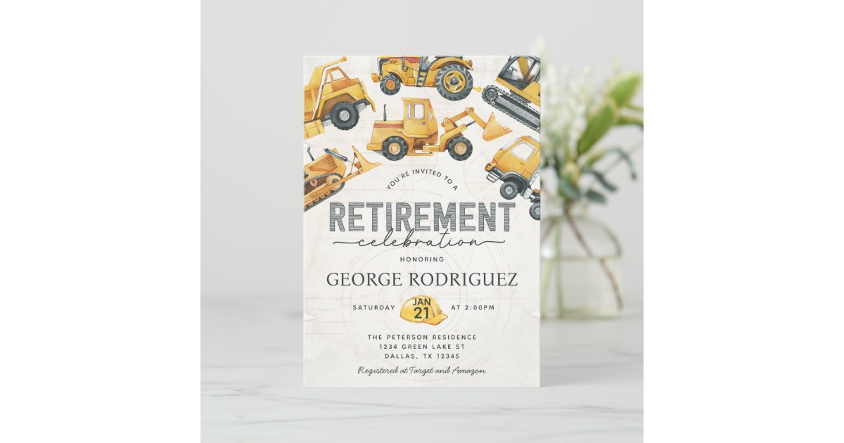 Construction Retirement Party Celebration Invitation | Zazzle
