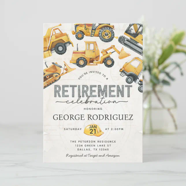 Construction Retirement Party Celebration Invitation | Zazzle