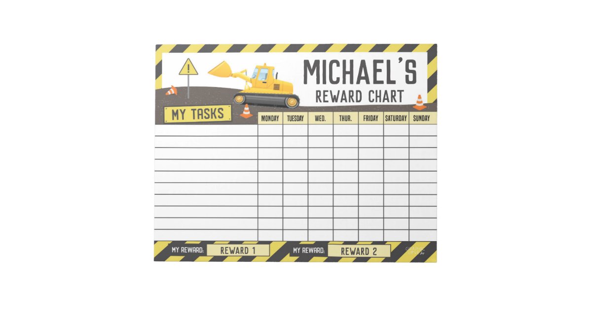Construction Reward Chart Personalized Name Tasks Notepad | Zazzle