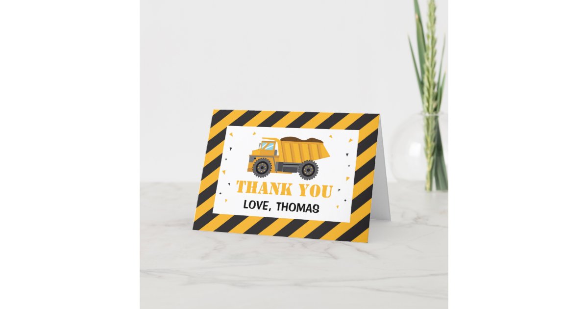 Construction sand truck Thank you card | Zazzle