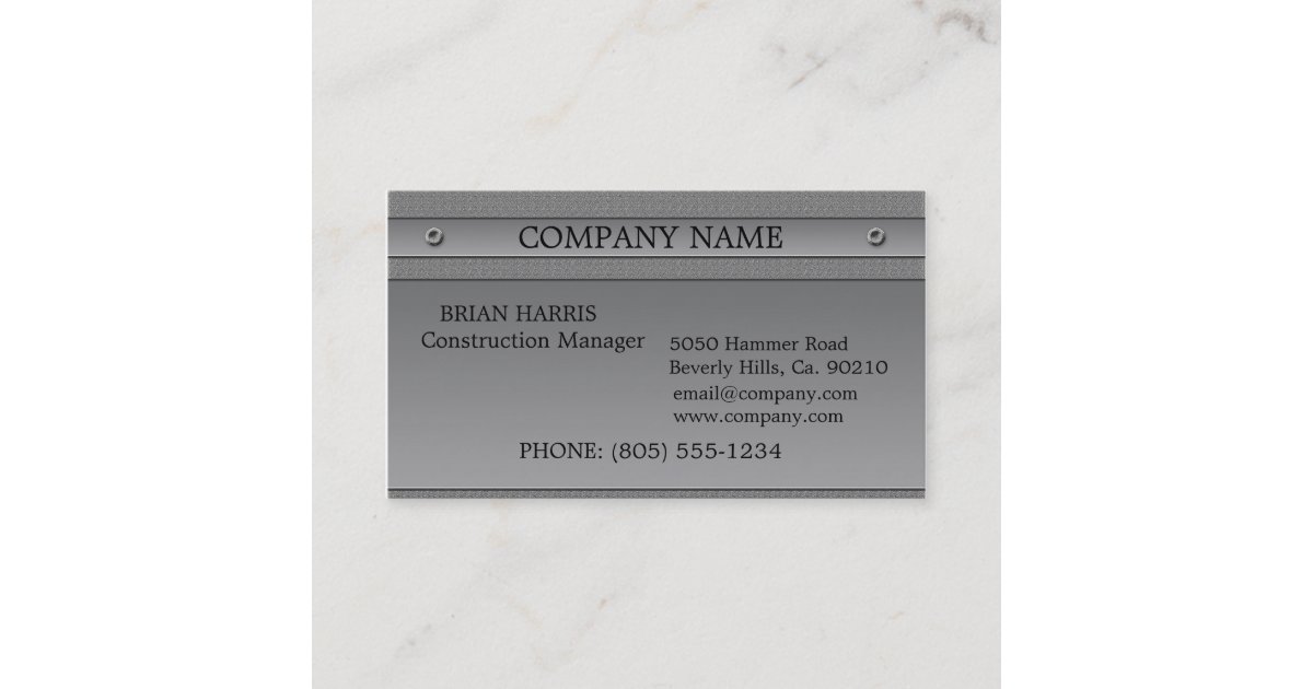 Construction Silver Metal Embossed Classic Business Card | Zazzle