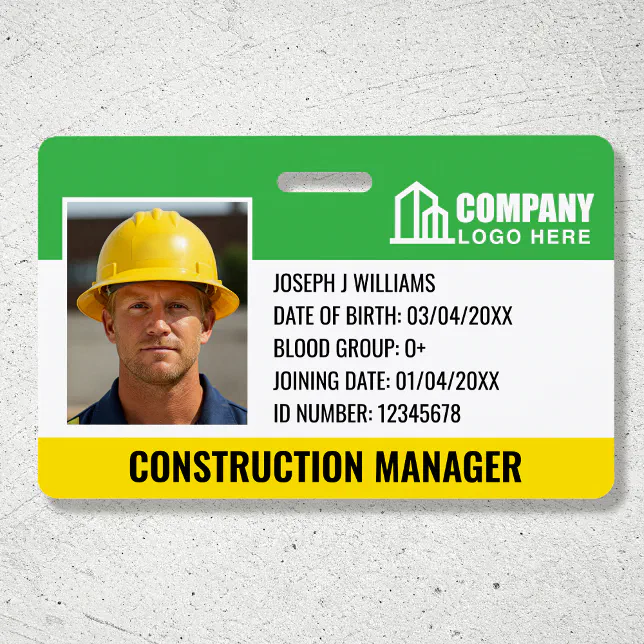 Construction Site ID Logo Barcode Green Template Badge | Zazzle