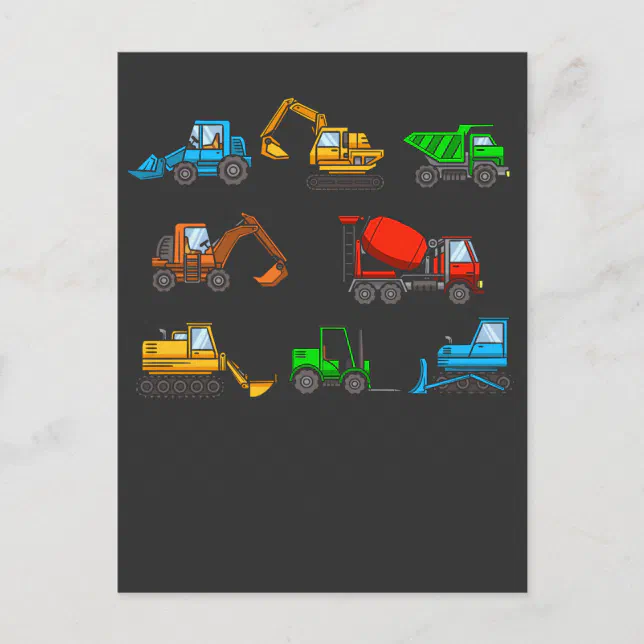 Construction site vehicles excavator forklift postcard | Zazzle