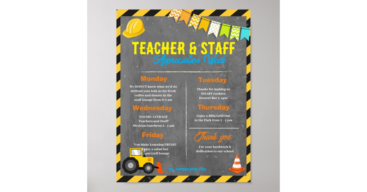 Construction Teacher Staff Appreciation template Poster | Zazzle