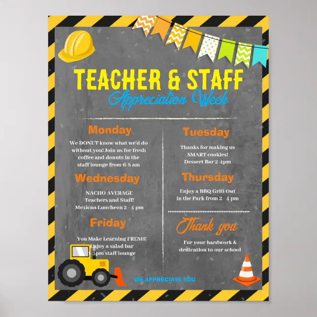 Construction Teacher Staff Appreciation template Poster | Zazzle