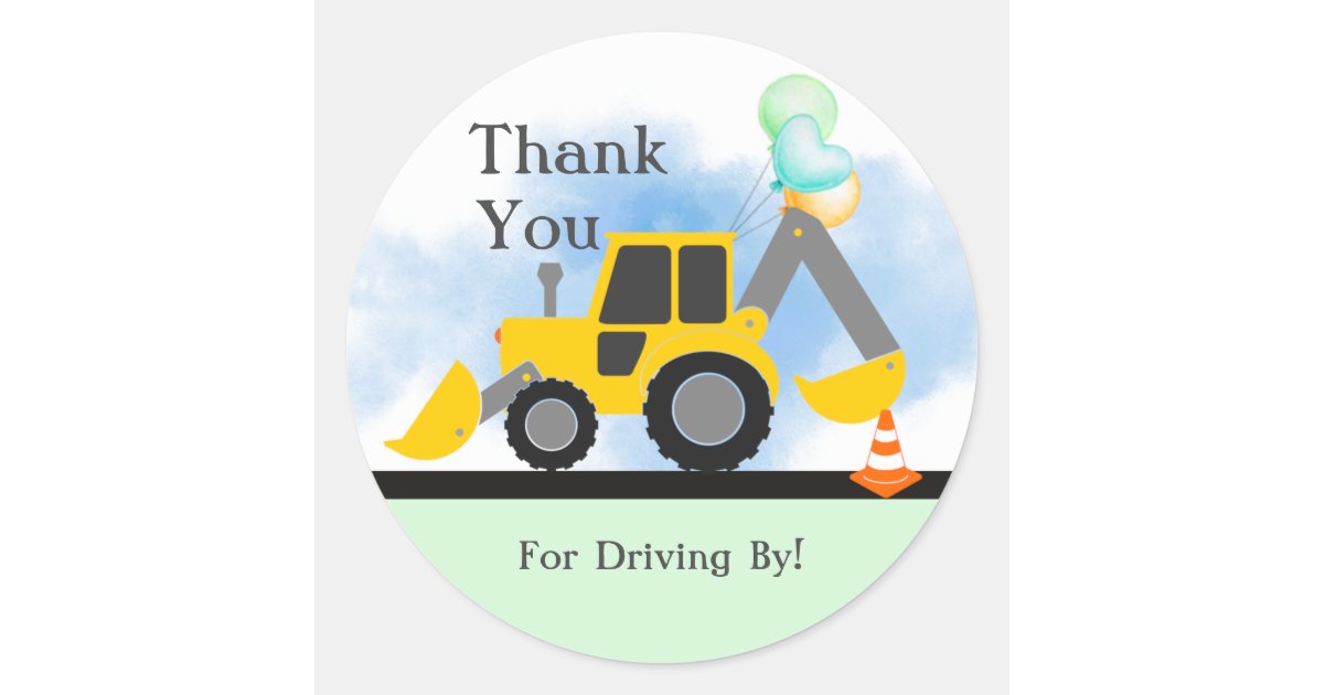 Construction Thank You, Drive By Birthday, Shower Classic Round Sticker ...