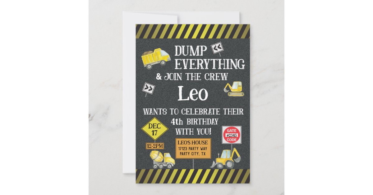 Construction Theme Birthday Party Invitation | Zazzle