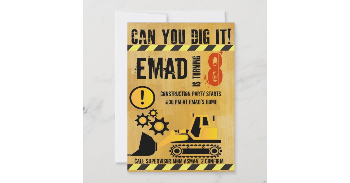Construction theme brithday party invitation | Zazzle