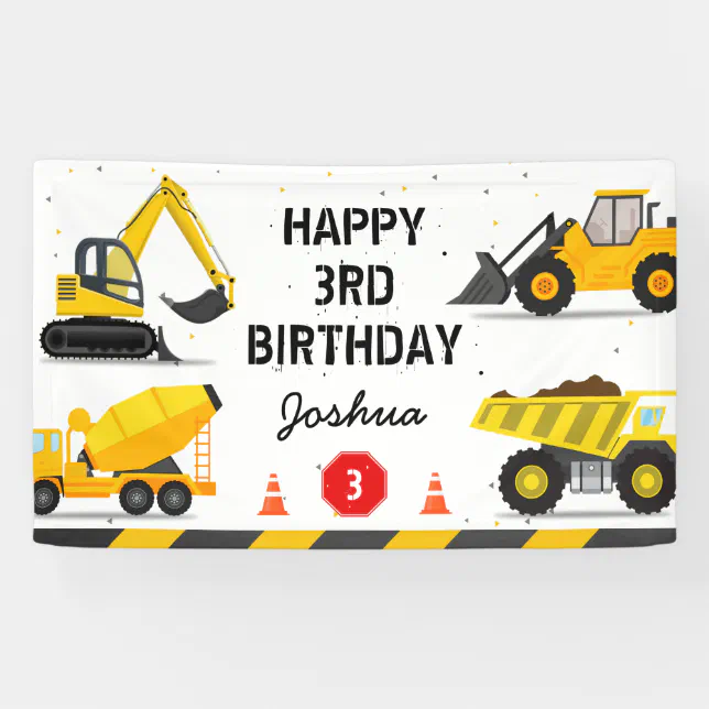 Construction Theme Dump Truck Kids Birthday Party Banner | Zazzle