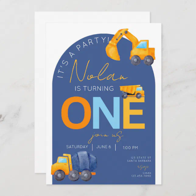 Construction Theme First Birthday Invitation | Zazzle