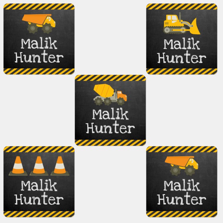 Construction Theme Kids Name Labels for Clothing | Zazzle