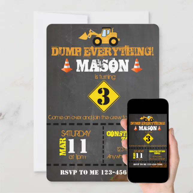 Construction themed Birthday Party Invitation | Zazzle