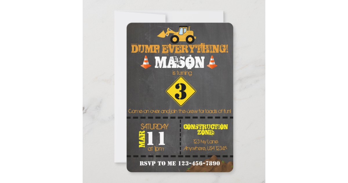 Construction themed Birthday Party Invitation | Zazzle