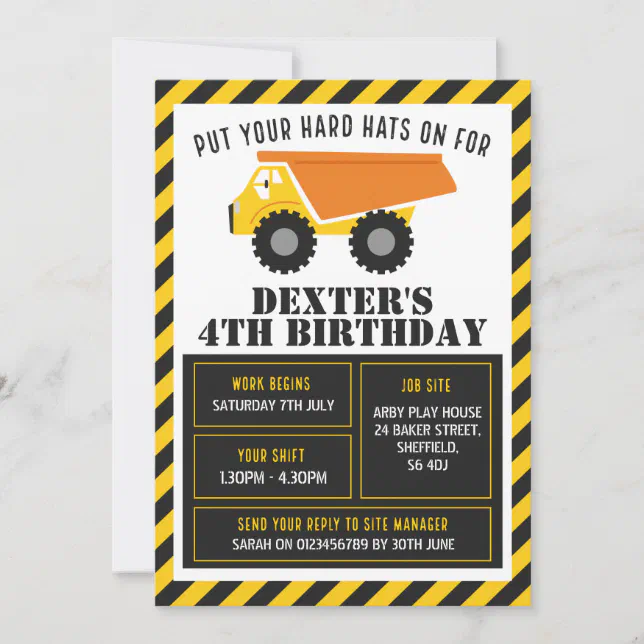 Construction themed birthday party invitation | Zazzle