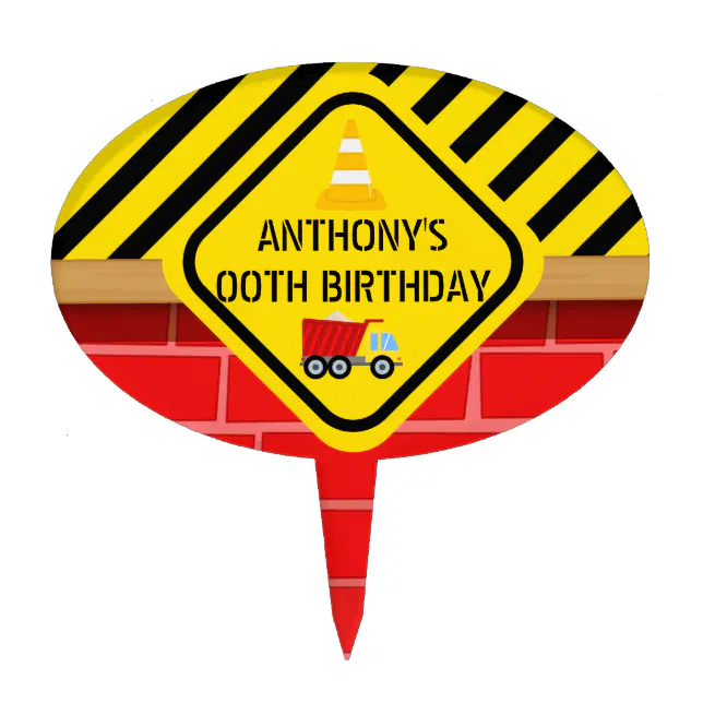 Construction Themed Birthday Party Personalized Cake Topper | Zazzle