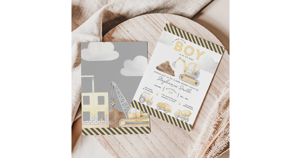 Construction Themed Boy Baby Shower Invitation | Zazzle