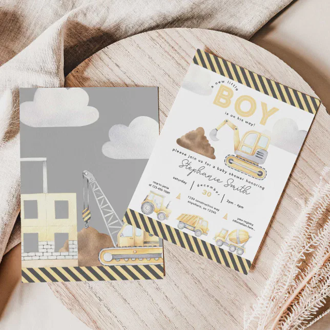 Construction Themed Boy Baby Shower Invitation | Zazzle