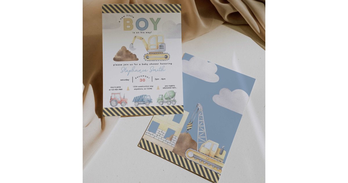 Construction Themed Boy Baby Shower Invitation | Zazzle